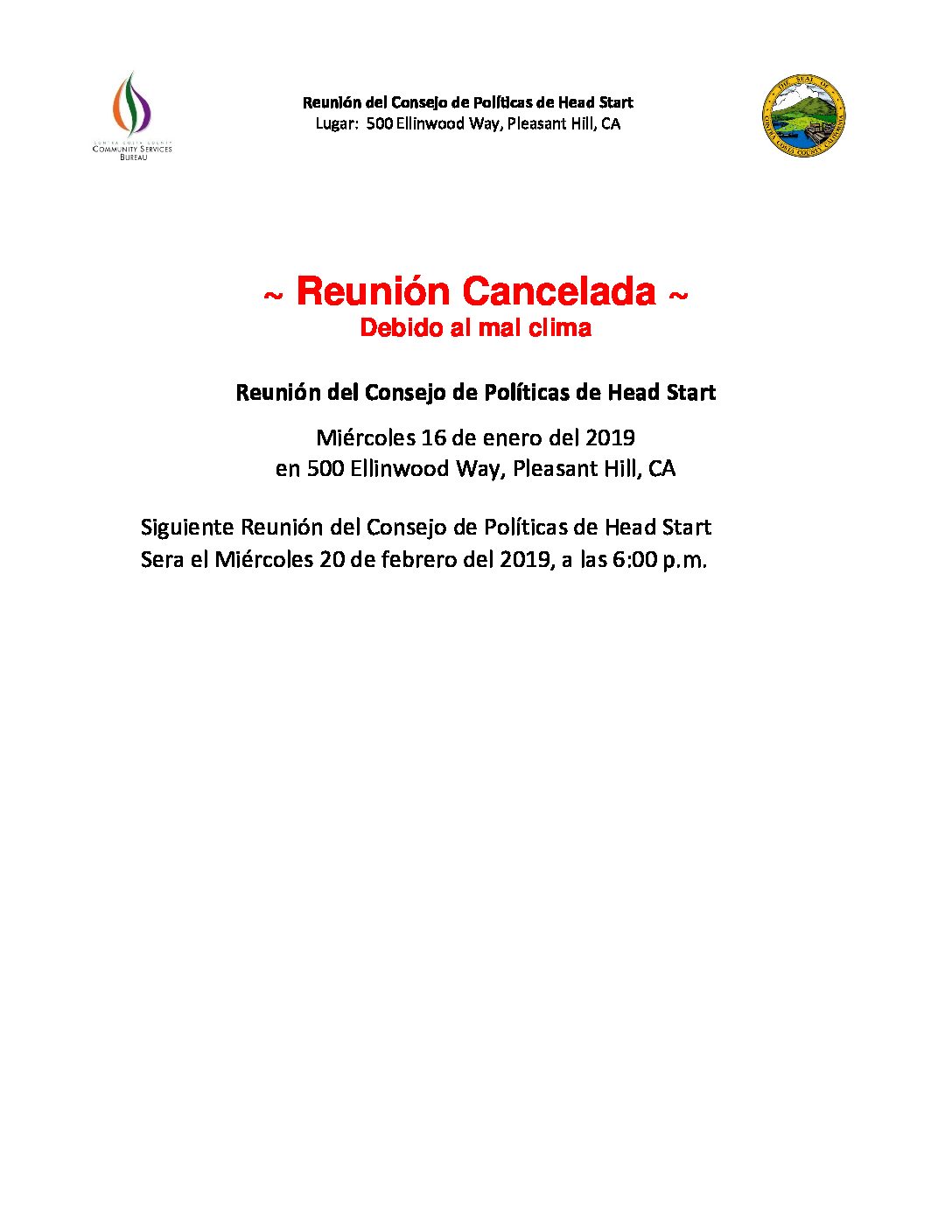 REUNIÓN CANCELADA SPA | EHSD