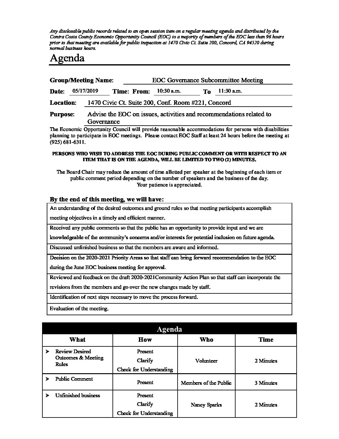 Ordre du jour de la réunion du sous-comité de gouvernance des COE du 17 ...