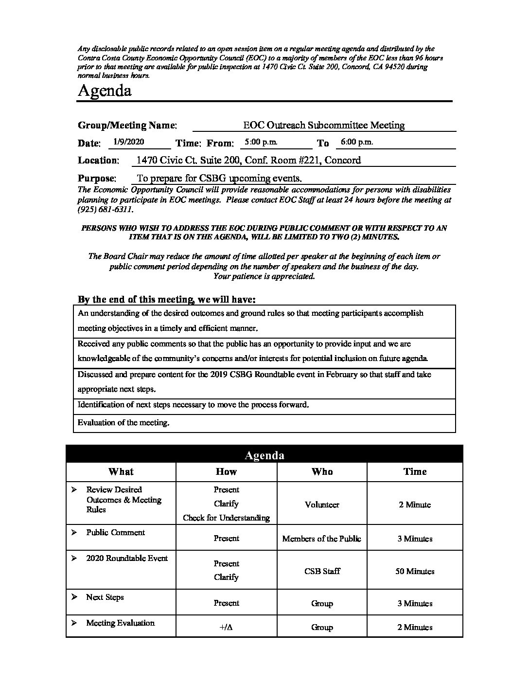 Ordre du jour de la réunion du sous-comité de sensibilisation du 9 janvier 2020- | EHSD