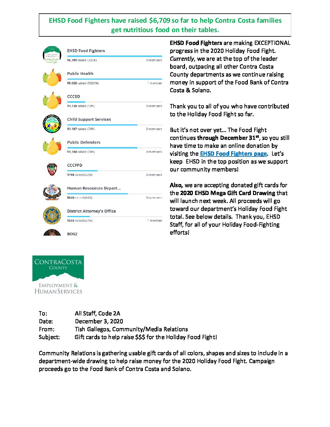 EHSD_Holiday_Food_Fighters からギフトカード寄付を呼び掛けてください! | EHSD