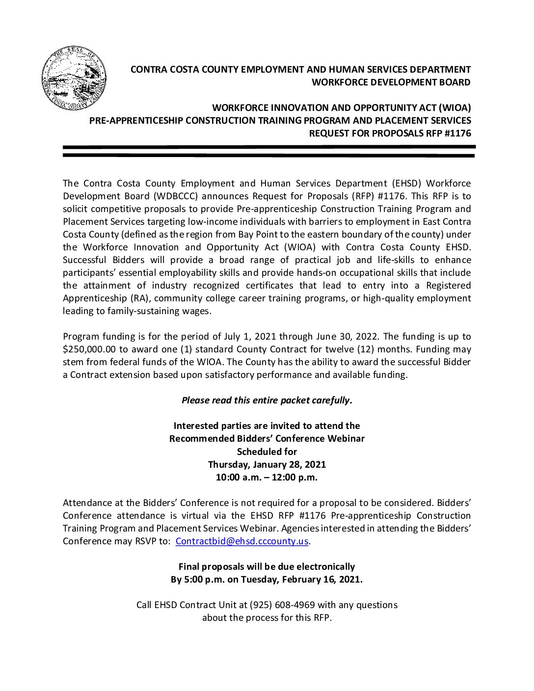 طلب تقديم العروض 1176 | EHSD