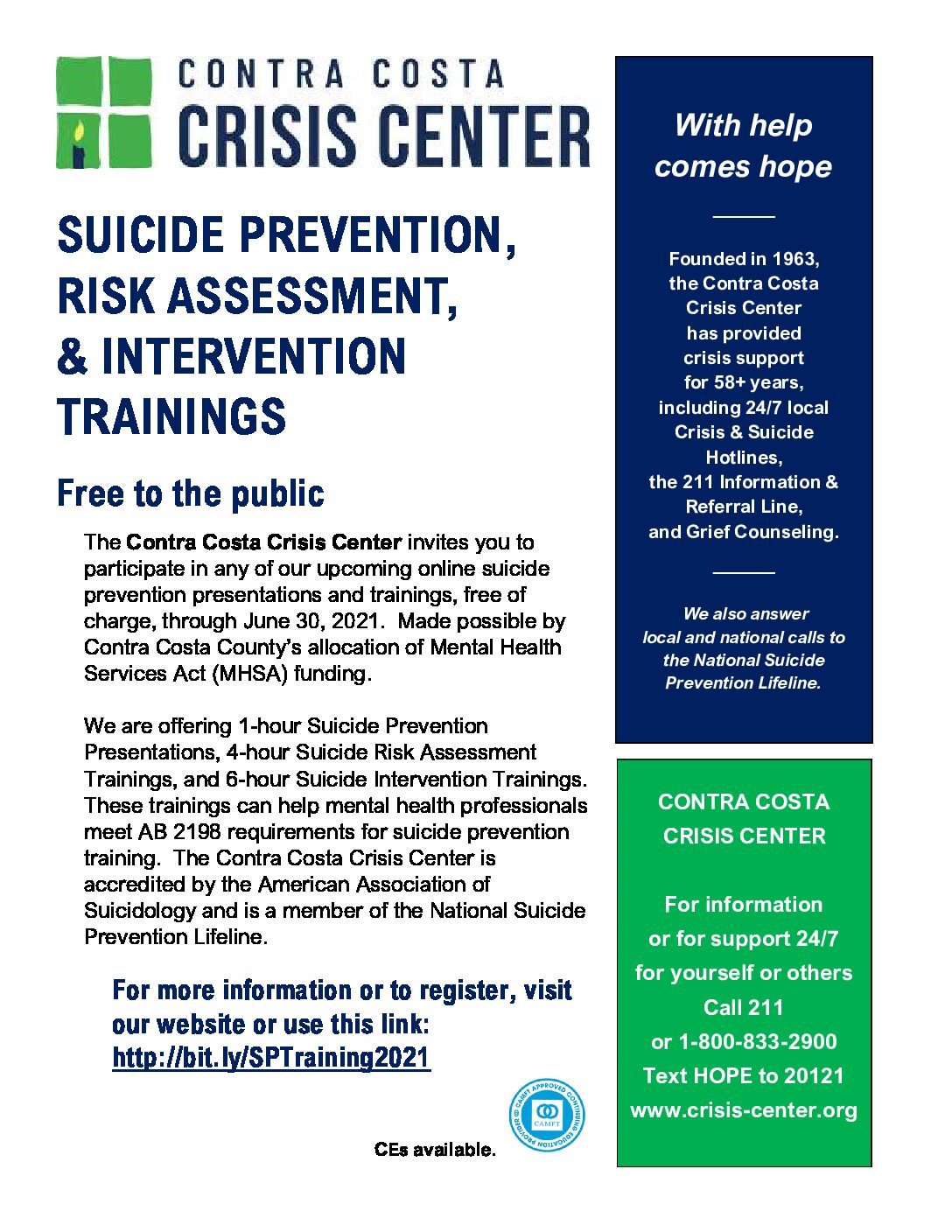 Centro de Crisis de Contra Costa | EHSD