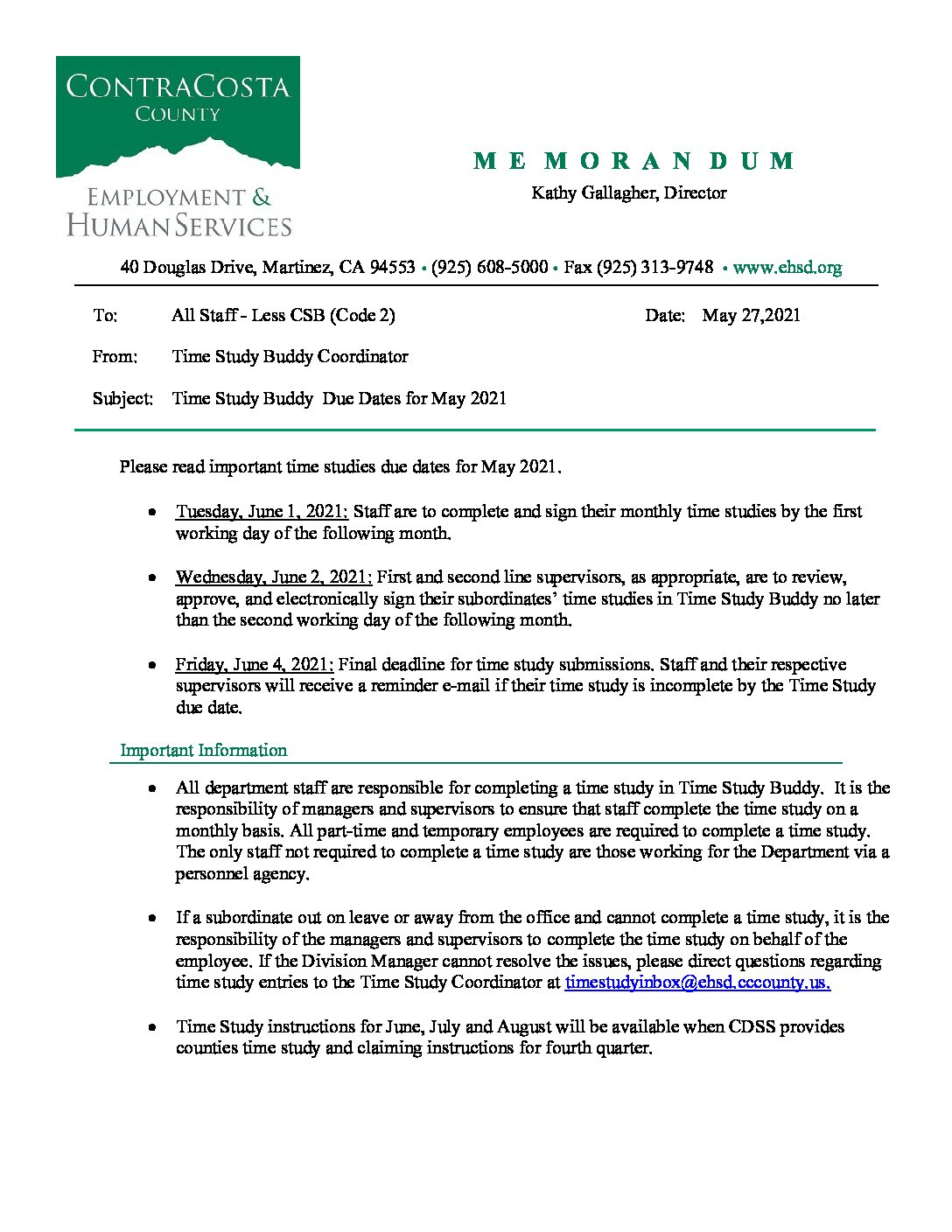 Fecha de vencimiento del estudio de tiempos para mayo de 2021 | EHSD