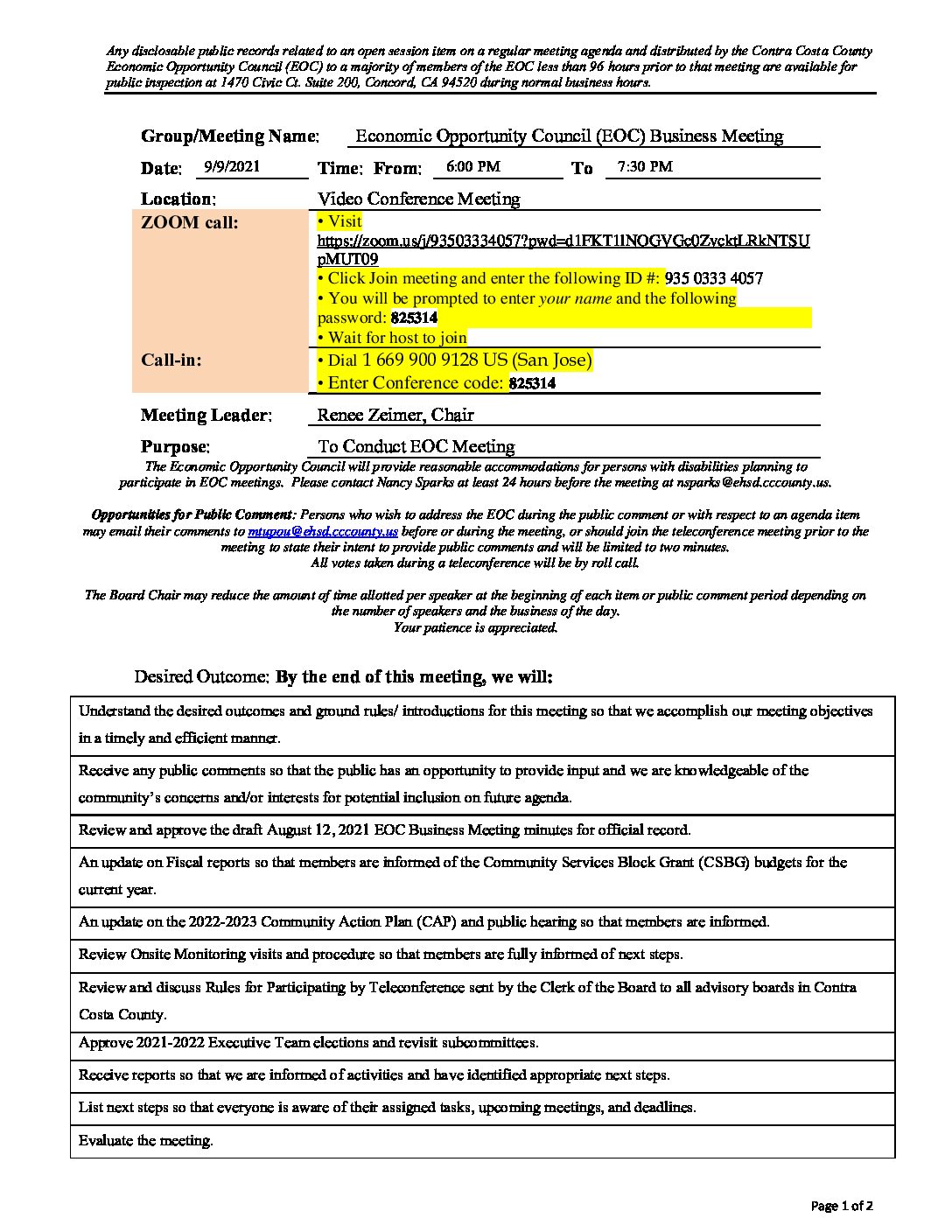 1. 9 de septiembre de 2021 Borrador de agenda de la reunión empresarial del COE FINAL | EHSD
