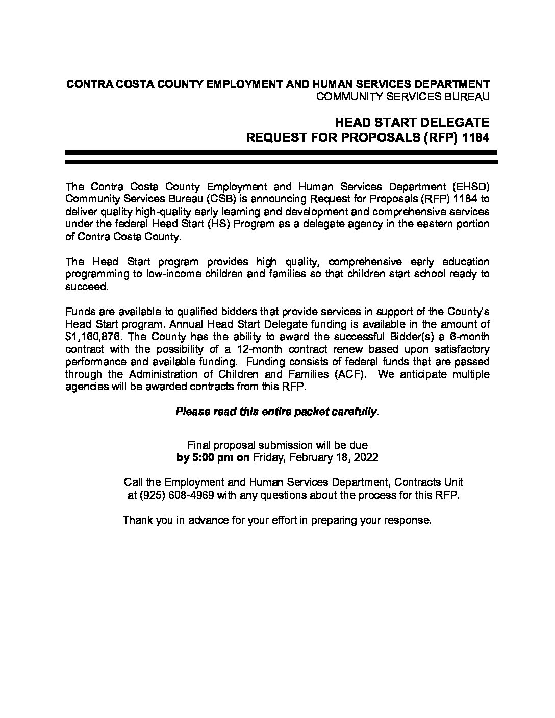 RFP 1184 헤드 스타트 대표 웹포스팅 | EHSD