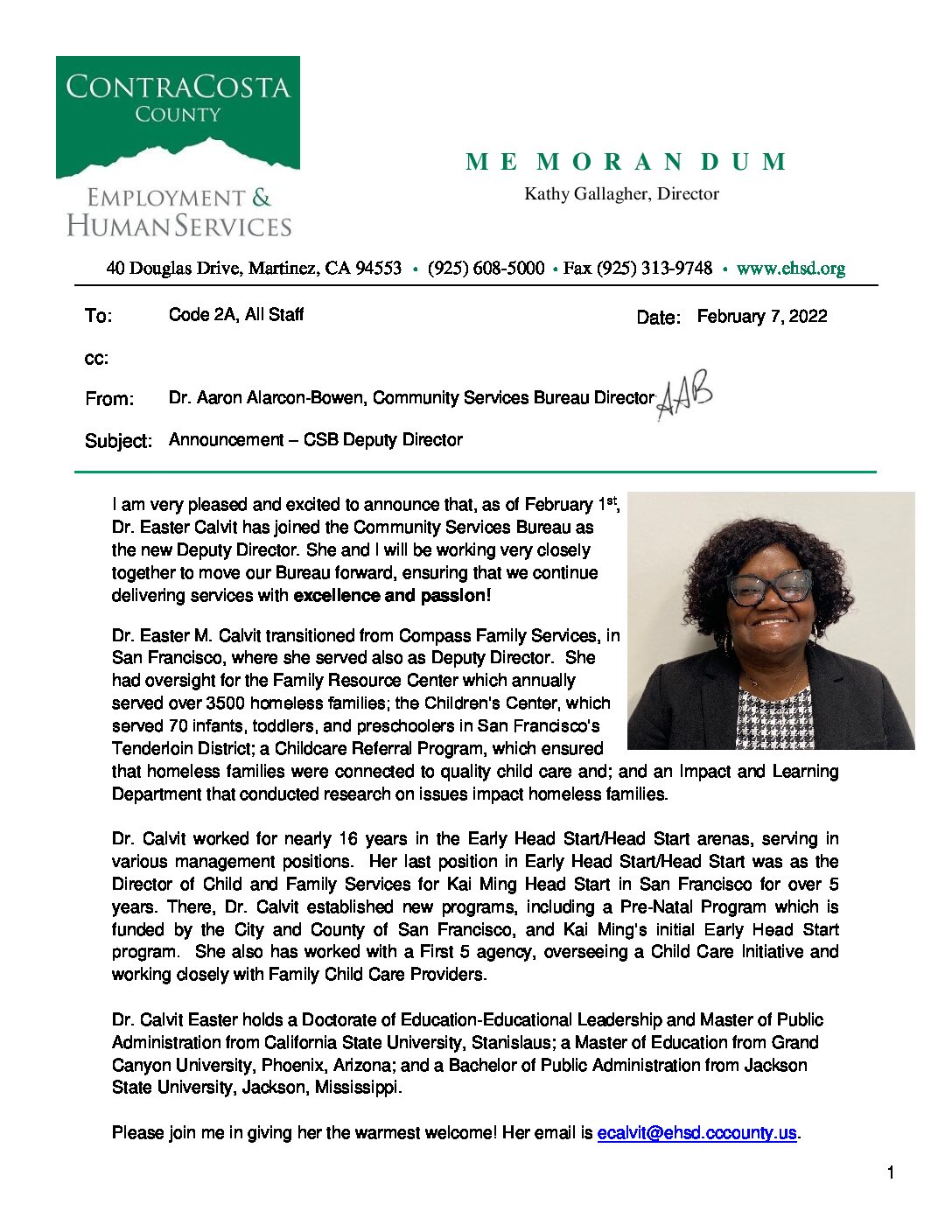 Deputy DIrector Announced 02-08-22 (1) | EHSD