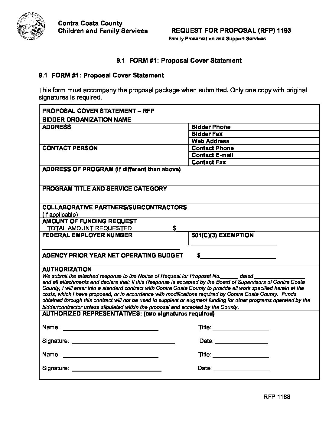 9.1 – 양식 1 – RFP 1193 – 제안서 표지 | EHSD