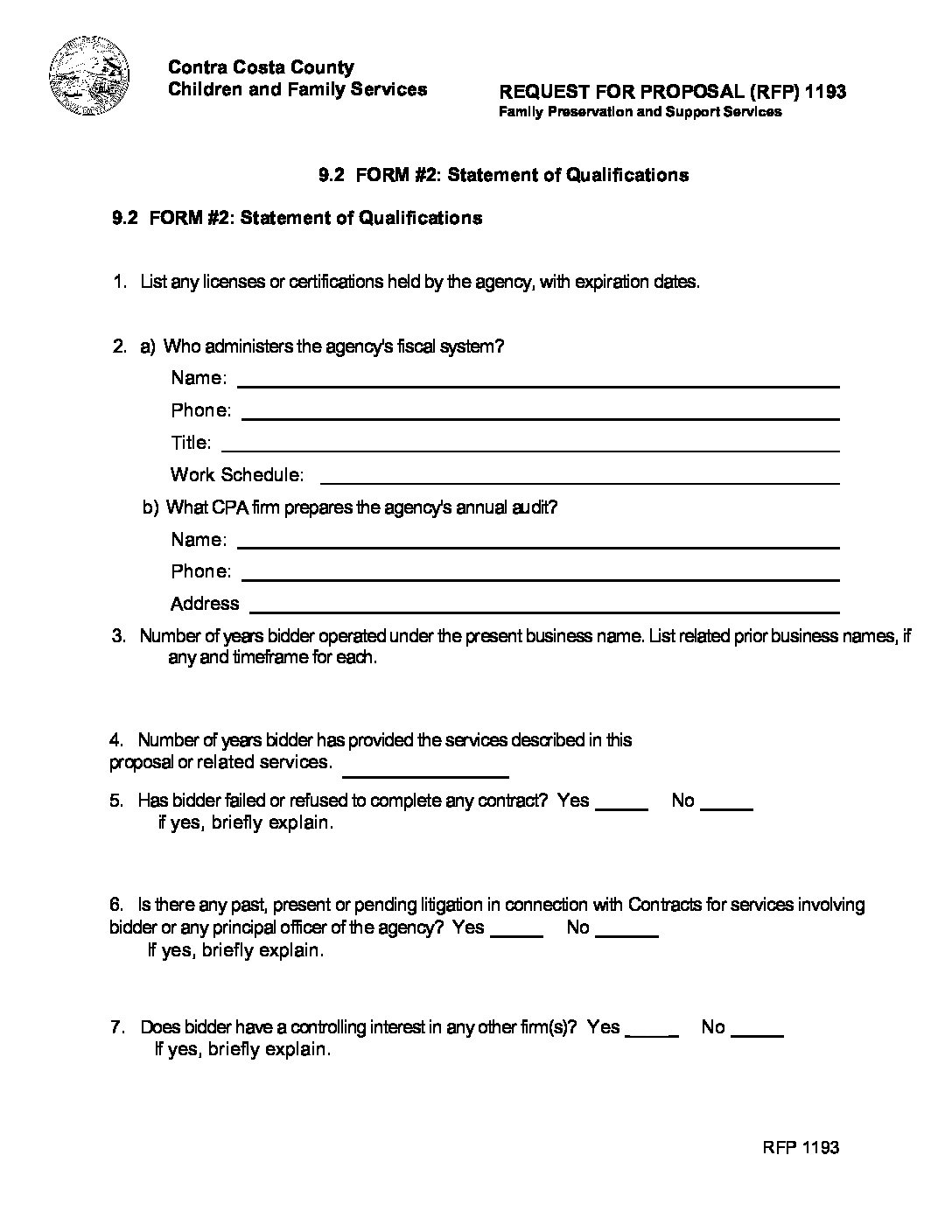 9.2 – Form 2 – RFP-1193 – Statement-of-Qualifications | EHSD