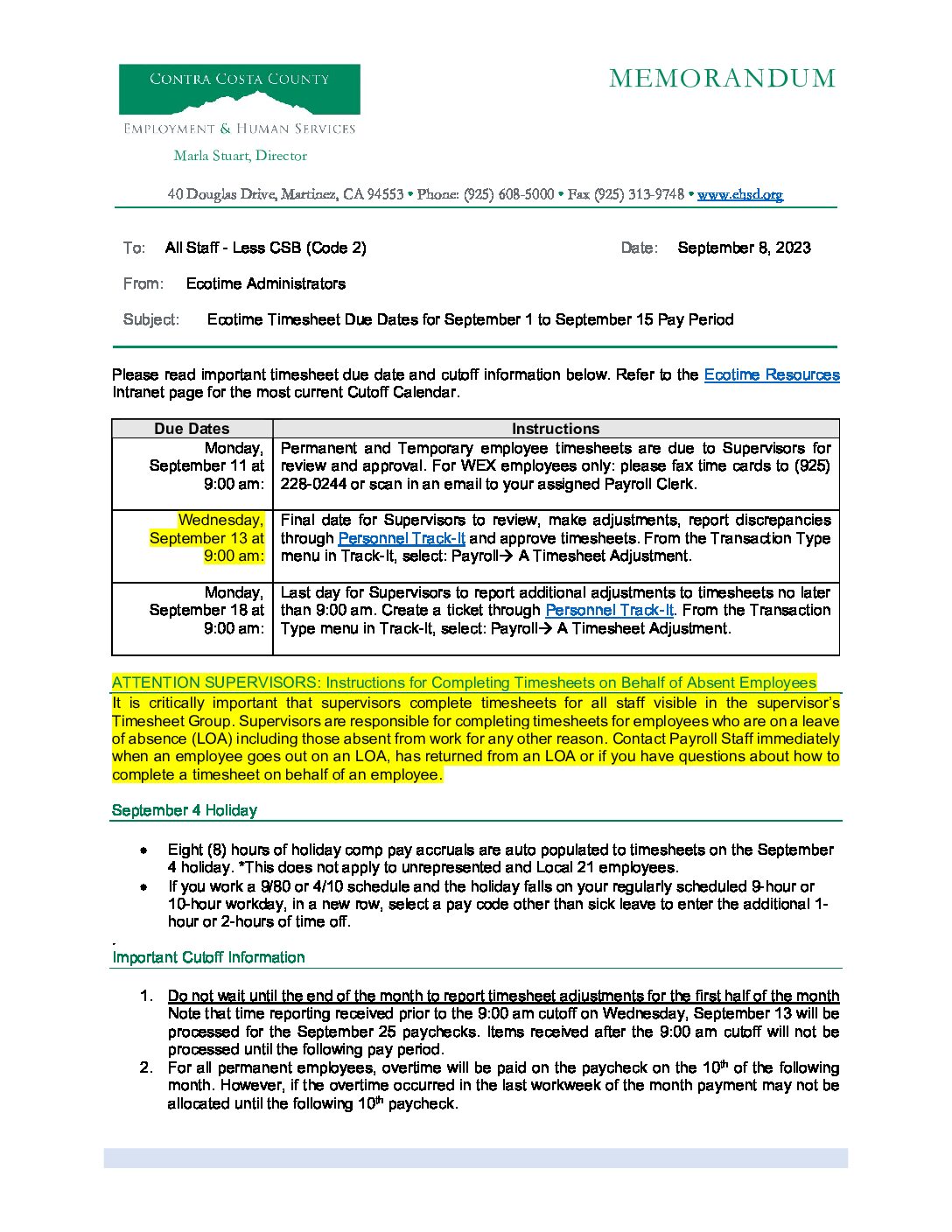 HOJA DE TIEMPO ECOTIME Fechas de vencimiento del 1 al 15 de septiembre Período de pago | EHSD