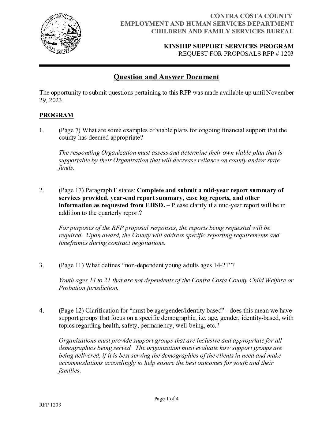 RFP 1203 问答文件 | EHSD