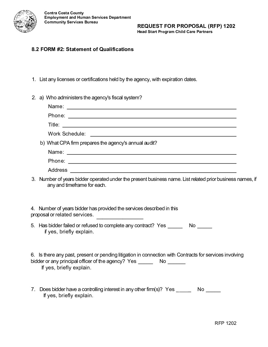Formulario 2 – RFP-1202 – Declaración de Cualificaciones | EHSD