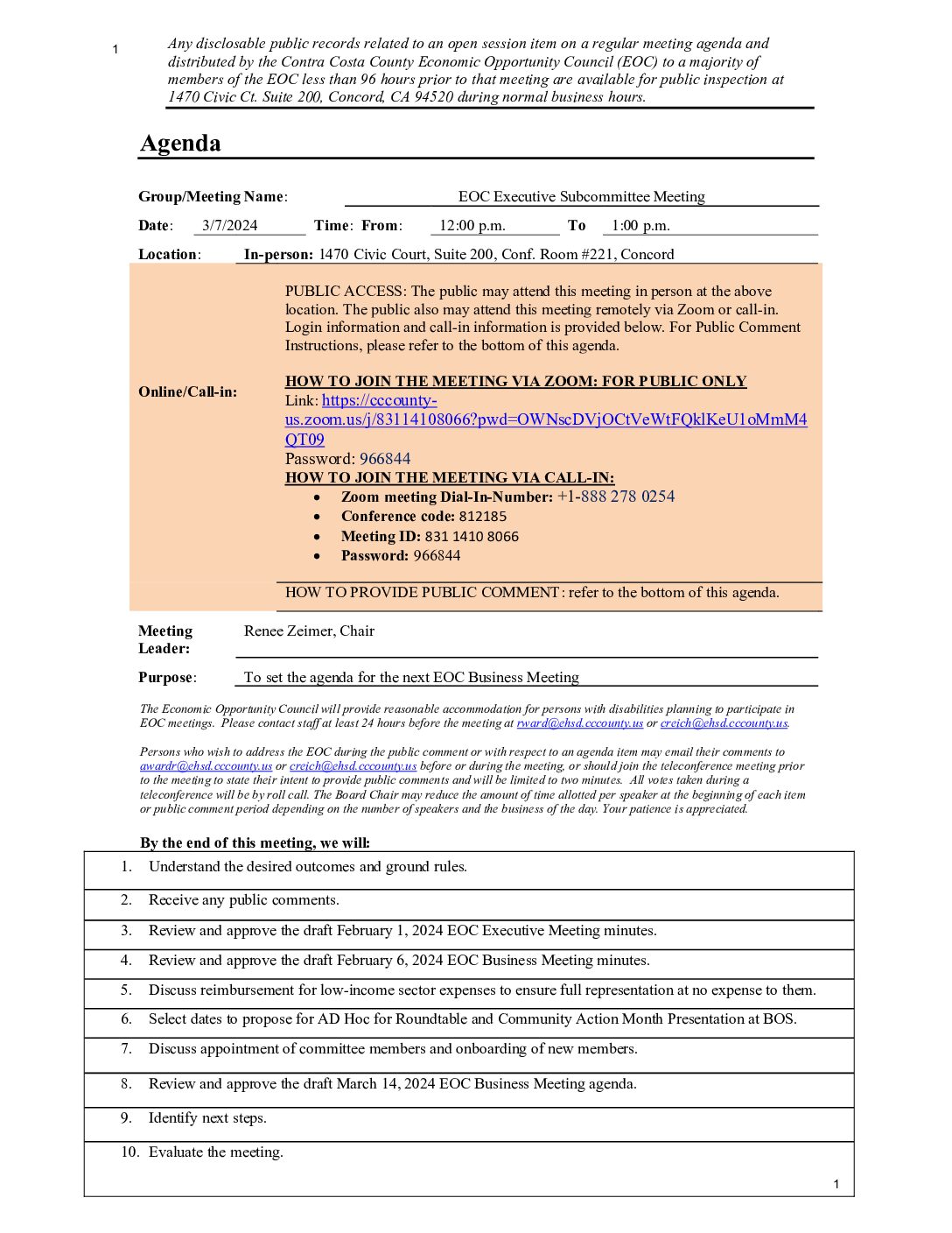 7년 2024월 XNUMX일 EOC 집행부 소위원회 회의 일정 패킷 | EHSD