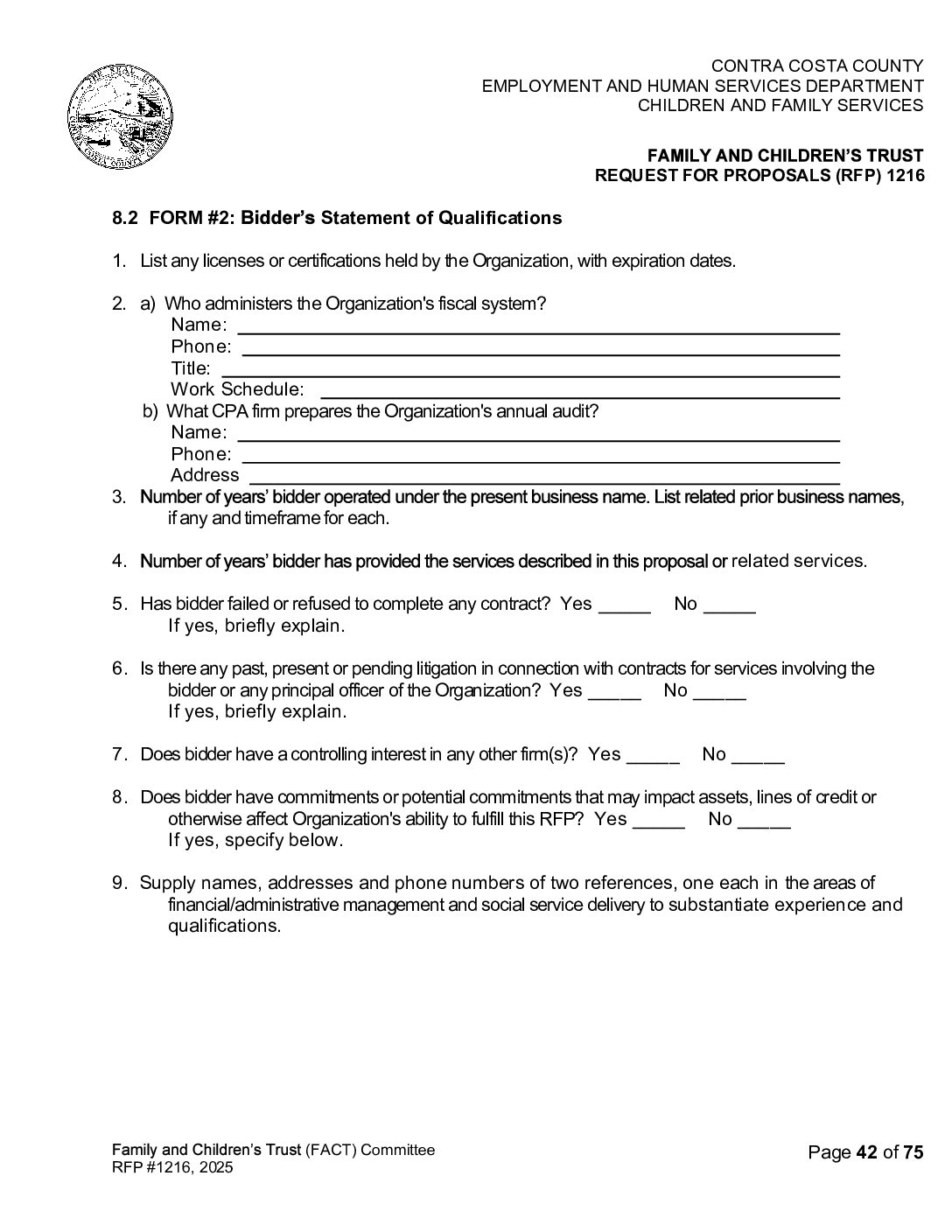 Formulario n.° 2 Declaración de calificaciones del licitante | EHSD