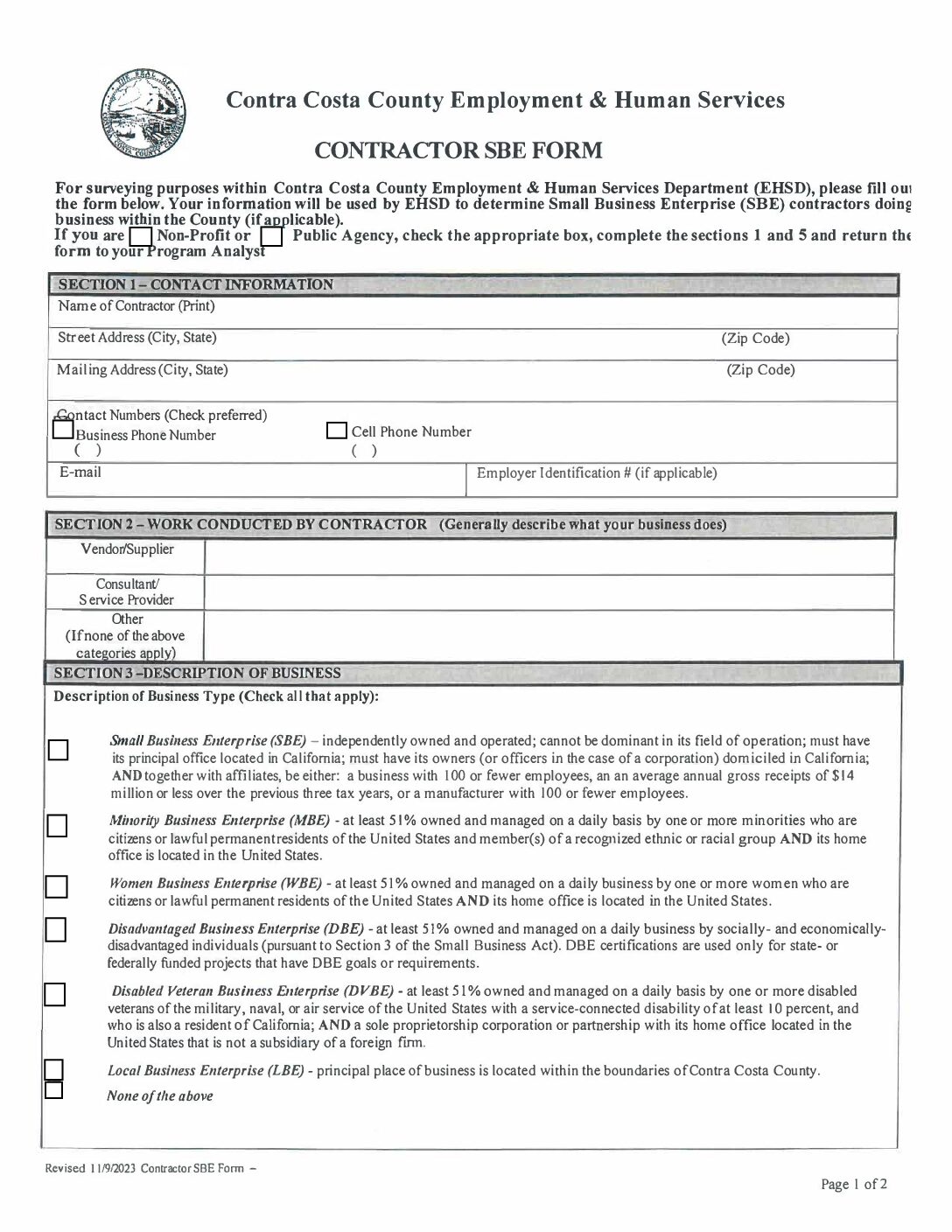 SBE-Formular für Auftragnehmer | EHSD